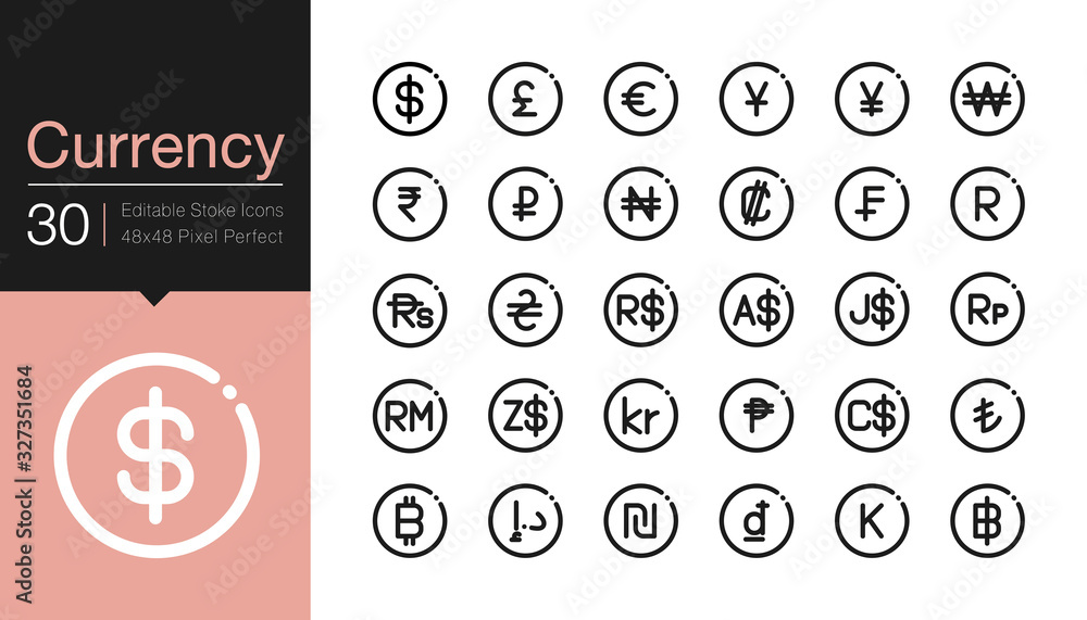 Currency icons. Modern line design. For presentation, graphic design ...