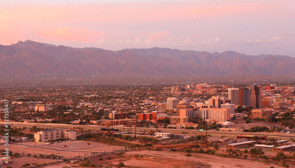 Tucson Skyline Showing the Downtown of Tucson after Sunset from ...