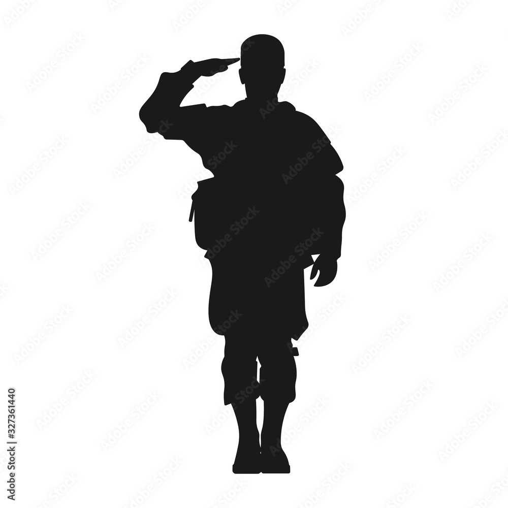 Standing military army soldier giving salute silhouette sign or symbol ...