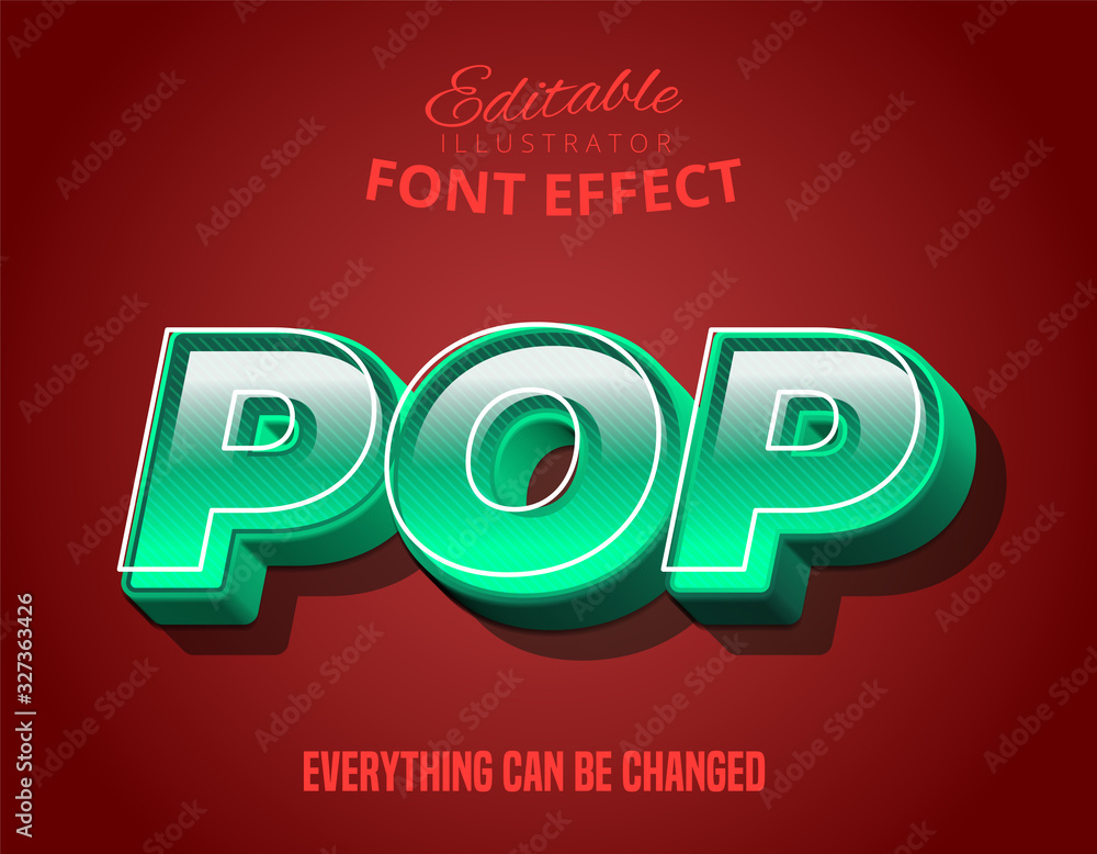 Pop text, 3d turquoise editable font effect Stock Vector | Adobe Stock
