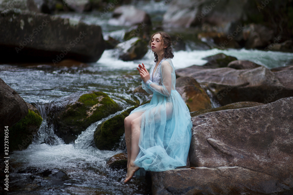 The Tale of the Mermaid. Tale of the River Nymph. Girl in a blue dress ...