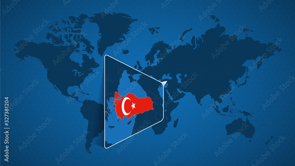 Detailed world map with pinned enlarged map of Turkey and neighboring ...