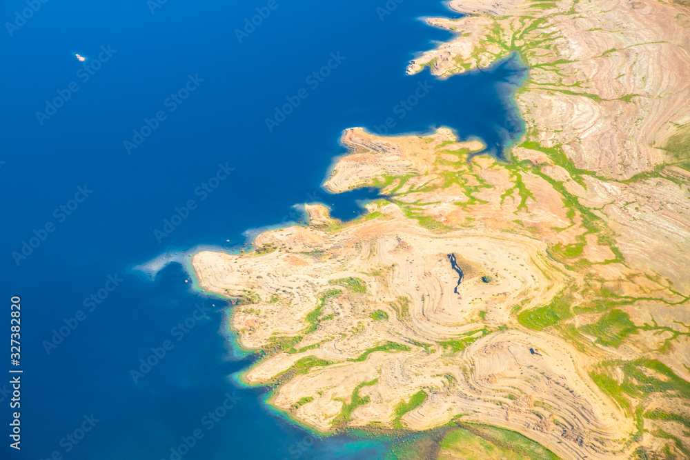 Aerial Photography of landforms over Nevada with Lake Mead in view ...