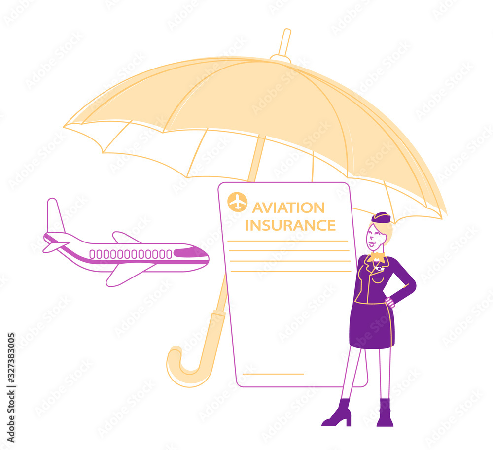 Aviation Insurance Concept. Stewardess Holding Paper Policy Document ...