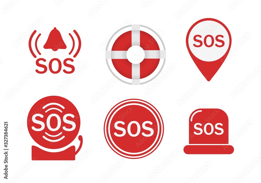 Vecteur Stock Set of different sos simple icon flat vector illustration ...