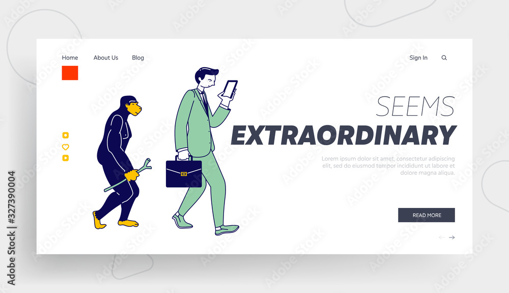 Human Evolution of Monkey to Business Man Website Landing Page. Male ...