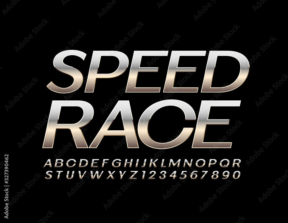 Vector metal sign Speed Race with reflective Font. Chrome Alphabet ...