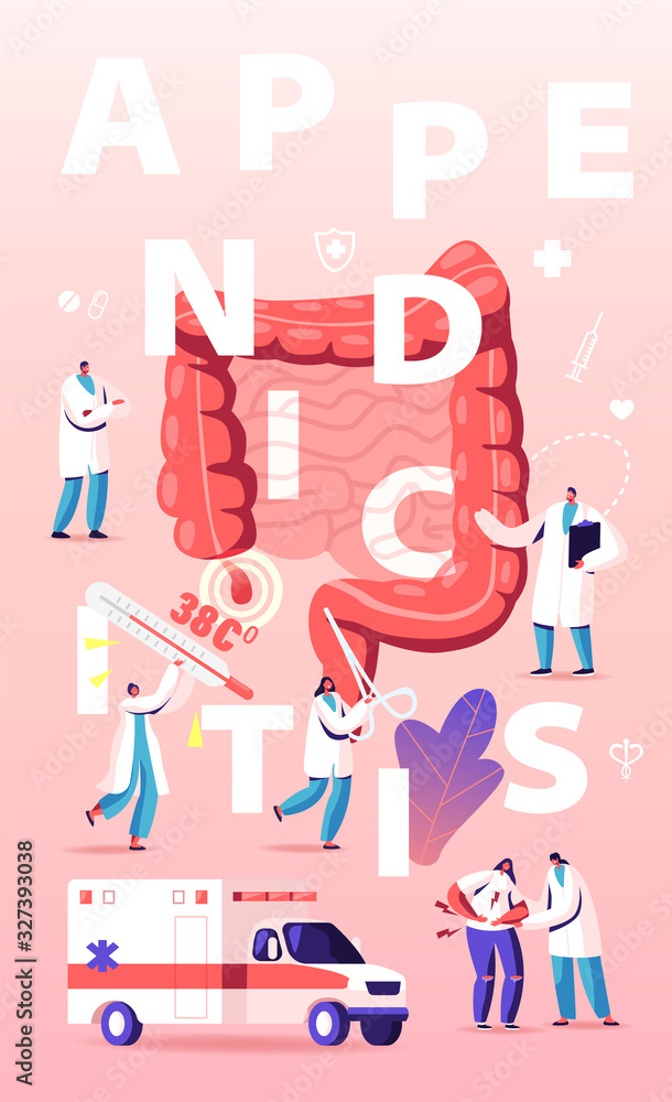 Appendix Pain and Appendicitis Disease Concept. Doctor and Surgeon Help ...