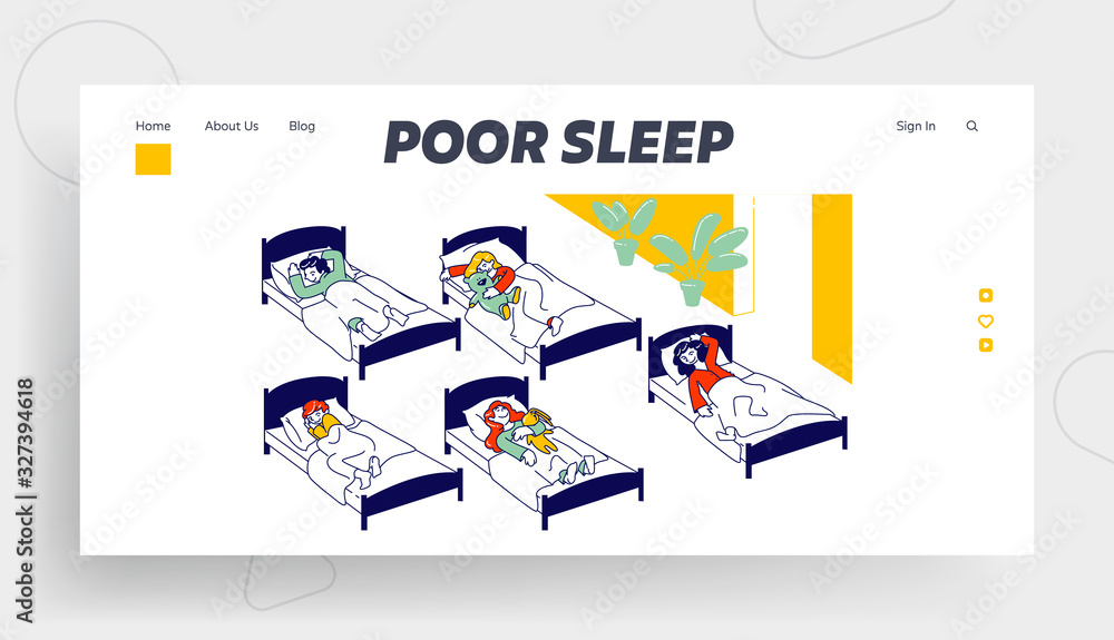 Nap Time in Kindergarten Website Landing Page. Group of Little Girls ...