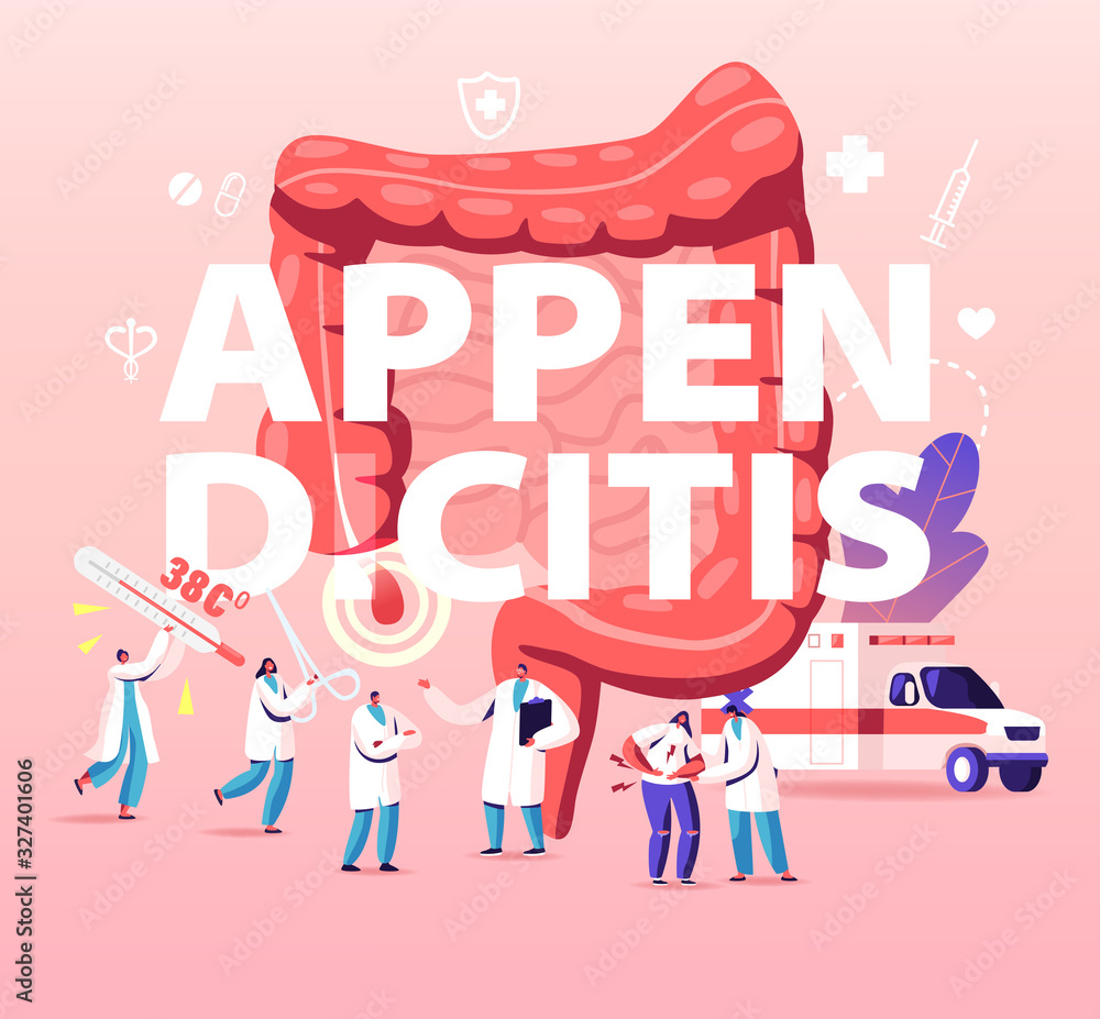 Appendix Pain and Appendicitis Disease Concept. Doctor and Surgeon Help ...
