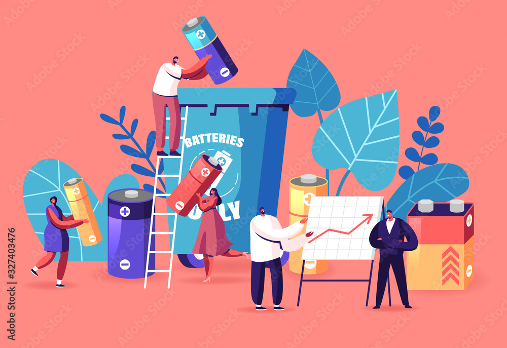 Battery Recycle Concept. People Put Batteries Trash to Container ...