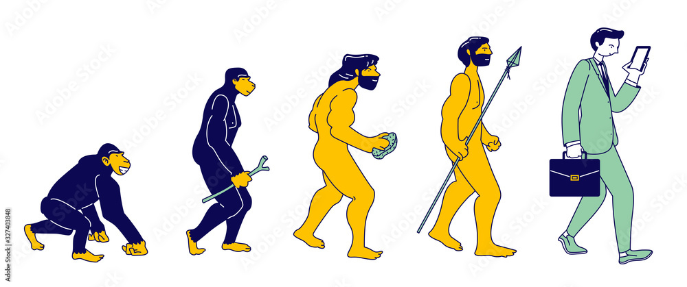 Human Evolution of Monkey to Modern Business Man with Smartphone ...