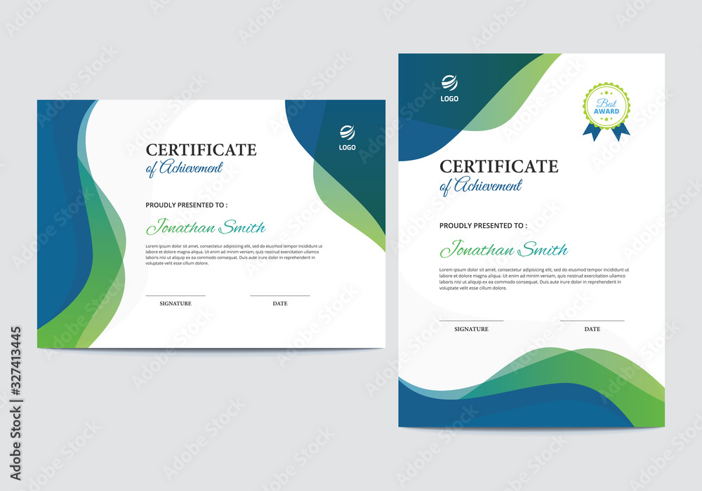 Vertical and Horizontal abstract waves certificate template || Colored ...