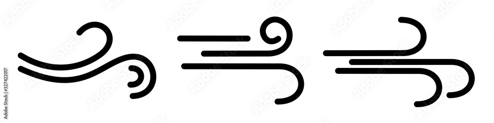 Set wind blow line icon. Blowing wind outline icons. Windy weather ...