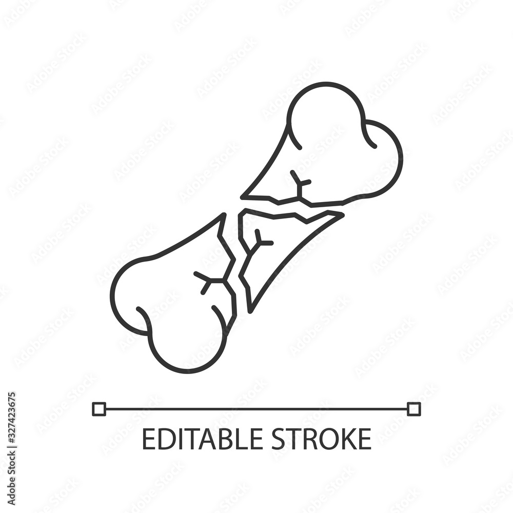 Bone fracture pixel perfect linear icon. Comminuted, segmental fracture ...