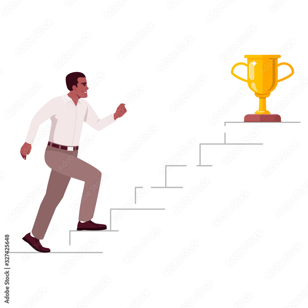 Stairway to success semi flat RGB color vector illustration. Worker ...