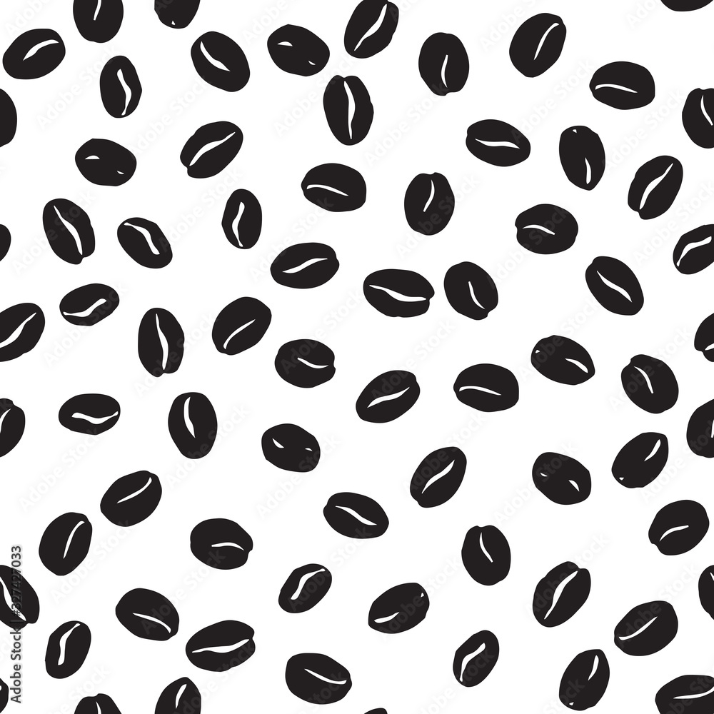 Coffee beans seamless pattern. Seeds of coffee randomly placed on white ...