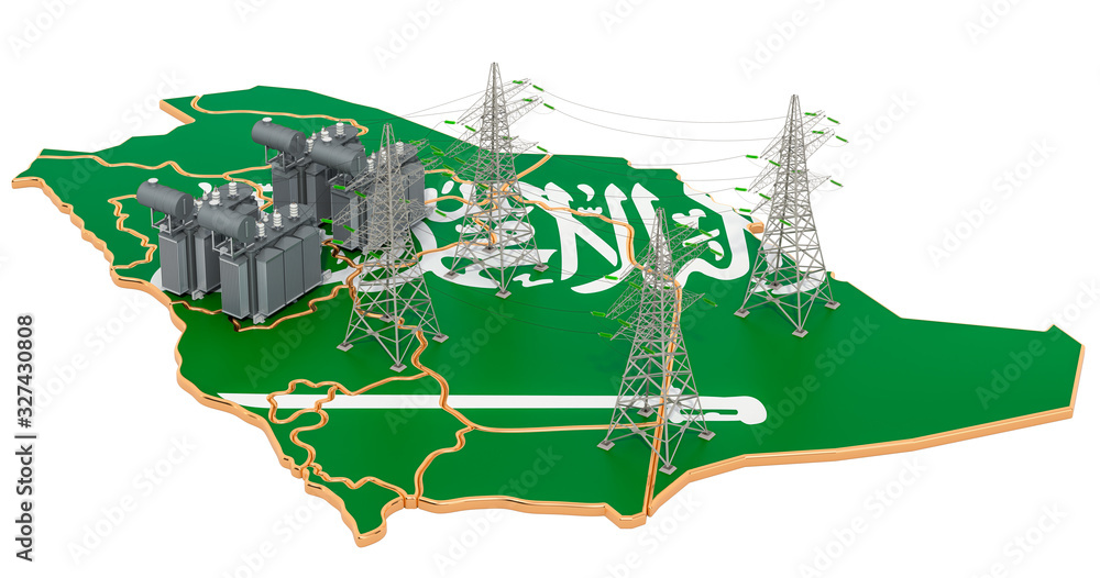 Electrical substations in Saudi Arabia, 3D rendering Stock Illustration ...