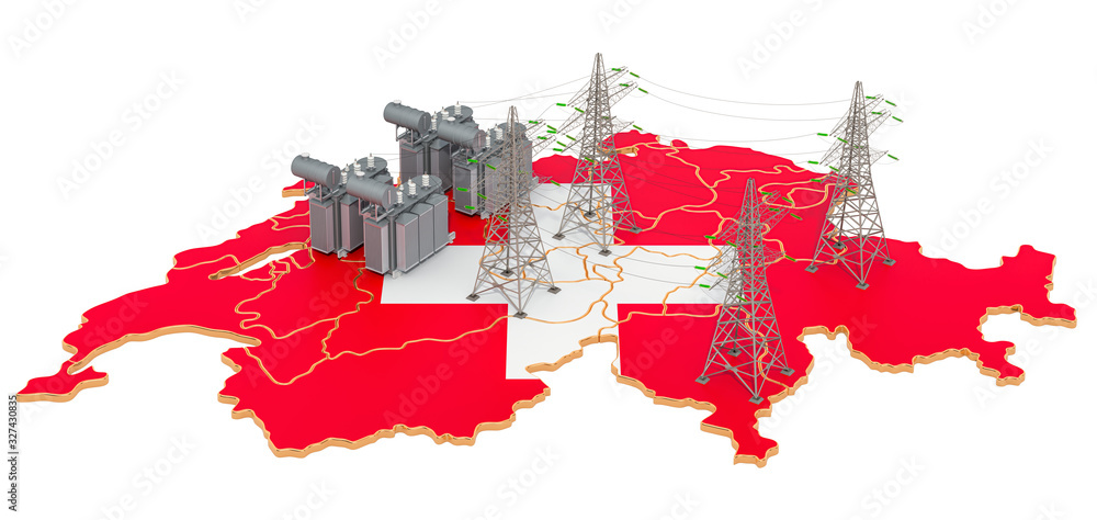 Electrical substations in Switzerland, 3D rendering Stock Illustration ...