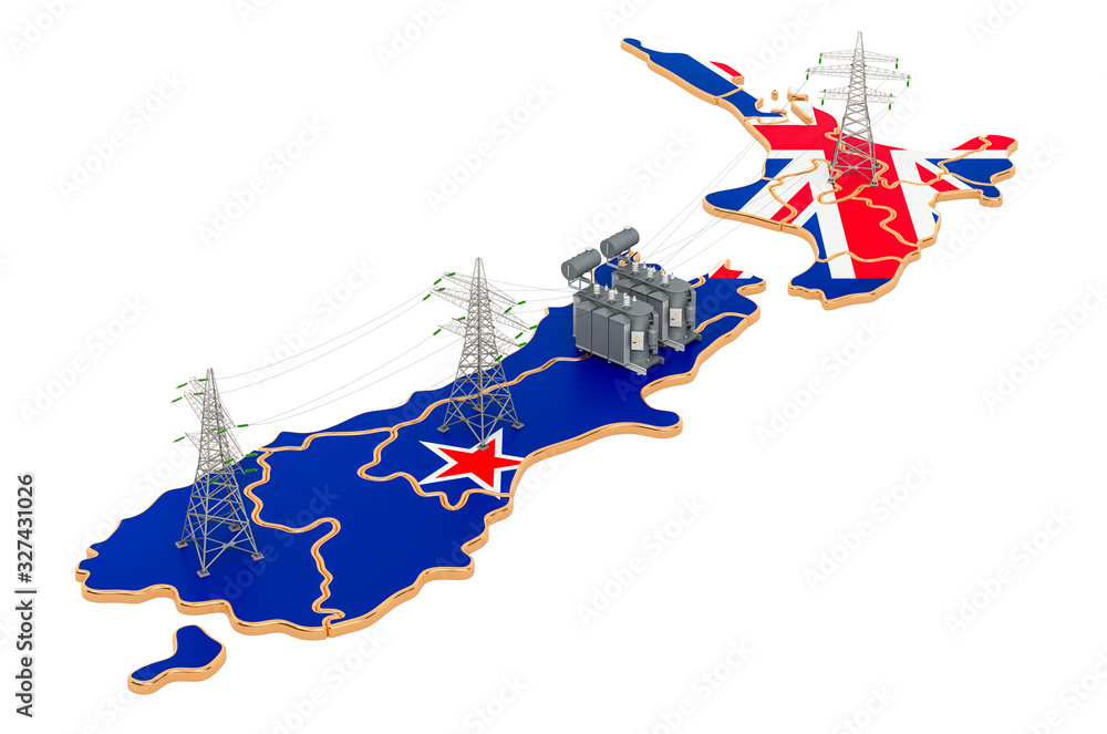 Electrical substations in New Zealand, 3D rendering Stock Illustration ...