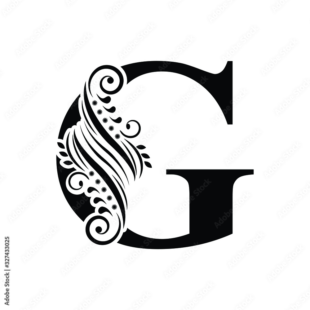 letter G. Black letters. flower beautiful capital alphabet Stock Vector ...