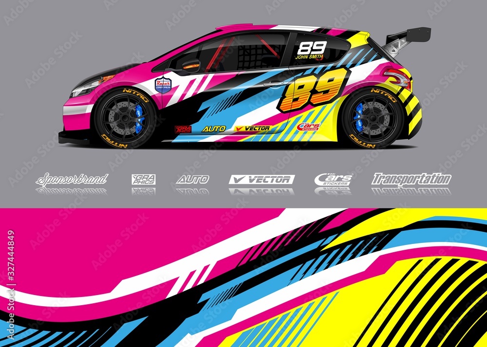 Racing car wrap decal graphic vector kit. Abstract stripe racing ...