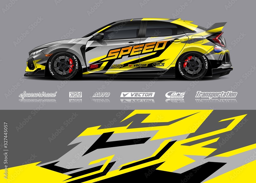 Racing car wrap decal graphic vector kit. Abstract stripe racing ...