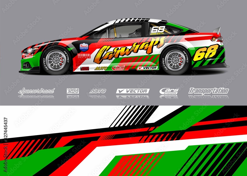 Racing car wrap decal graphic vector kit. Abstract stripe racing ...
