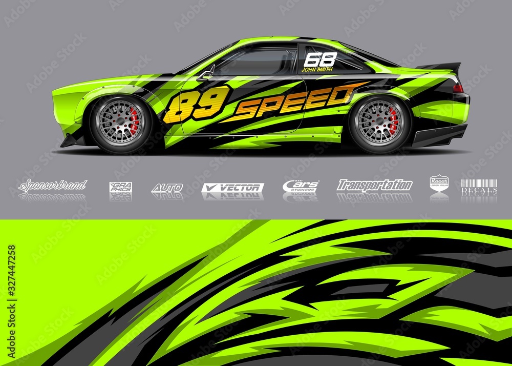 Racing car wrap decal graphic vector kit. Abstract stripe racing ...