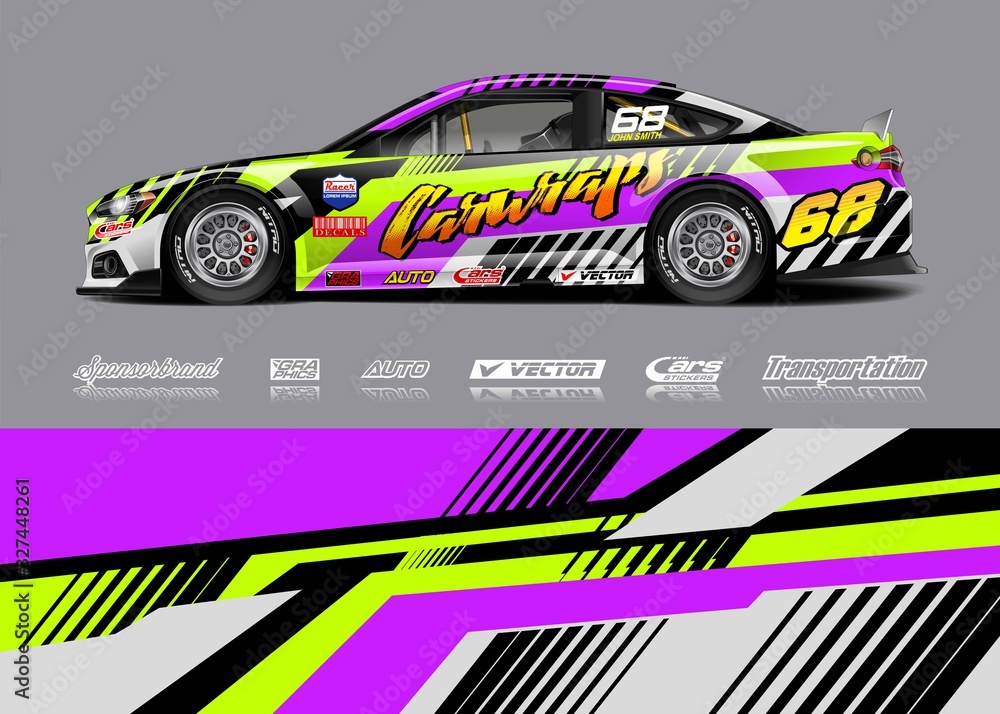 Racing car wrap decal graphic vector kit. Abstract stripe racing ...