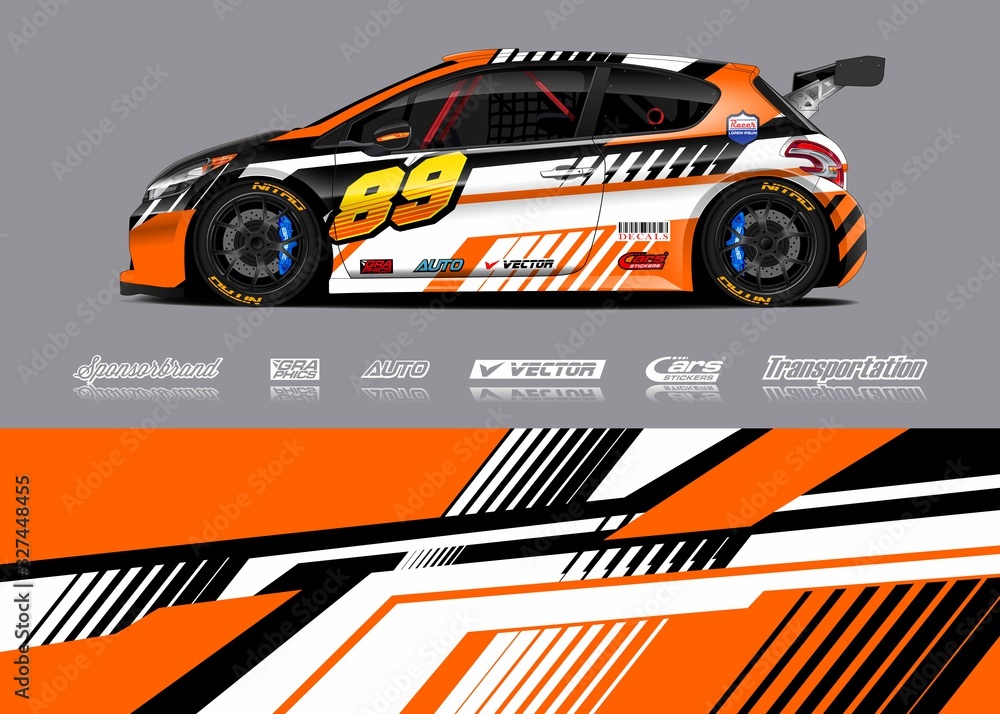 Racing car wrap decal graphic vector kit. Abstract stripe racing ...