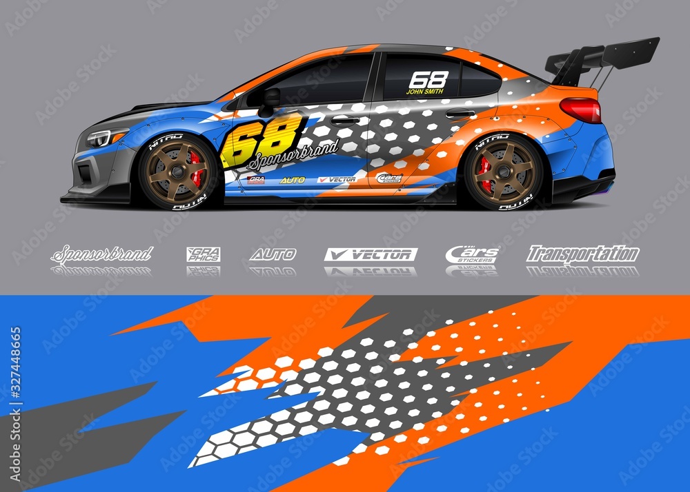 Racing car wrap decal graphic vector kit. Abstract stripe racing ...
