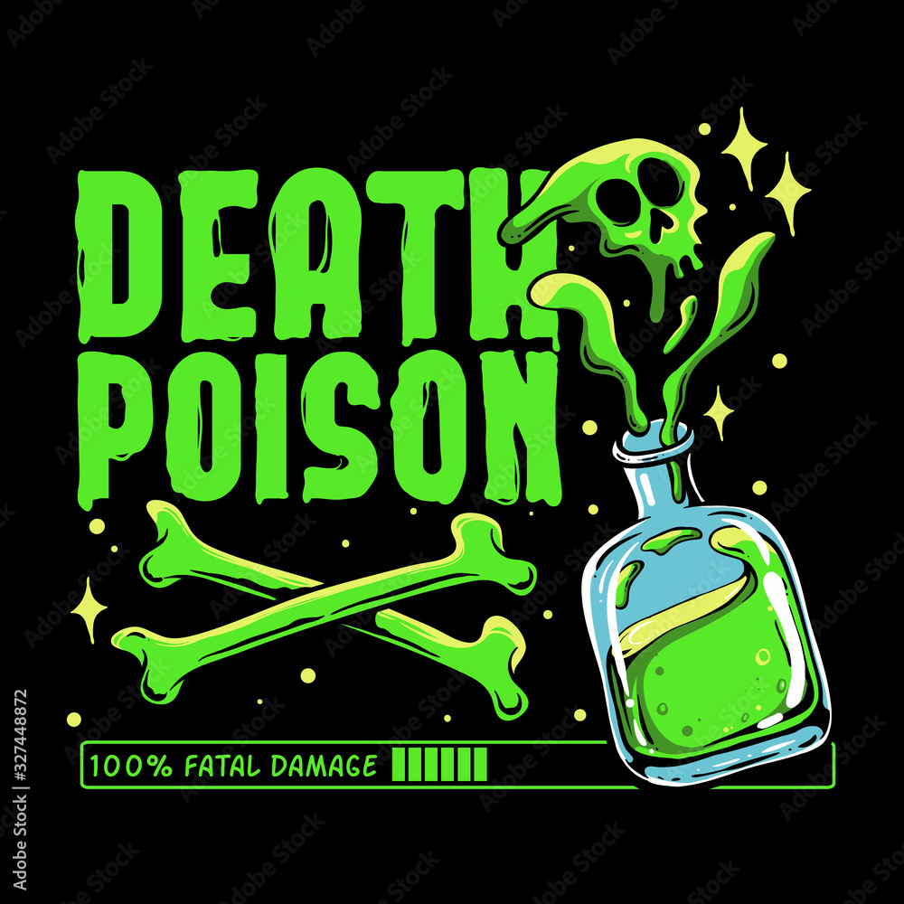Bottle of poison illustration. Death Poison with skull. Green toxic ...