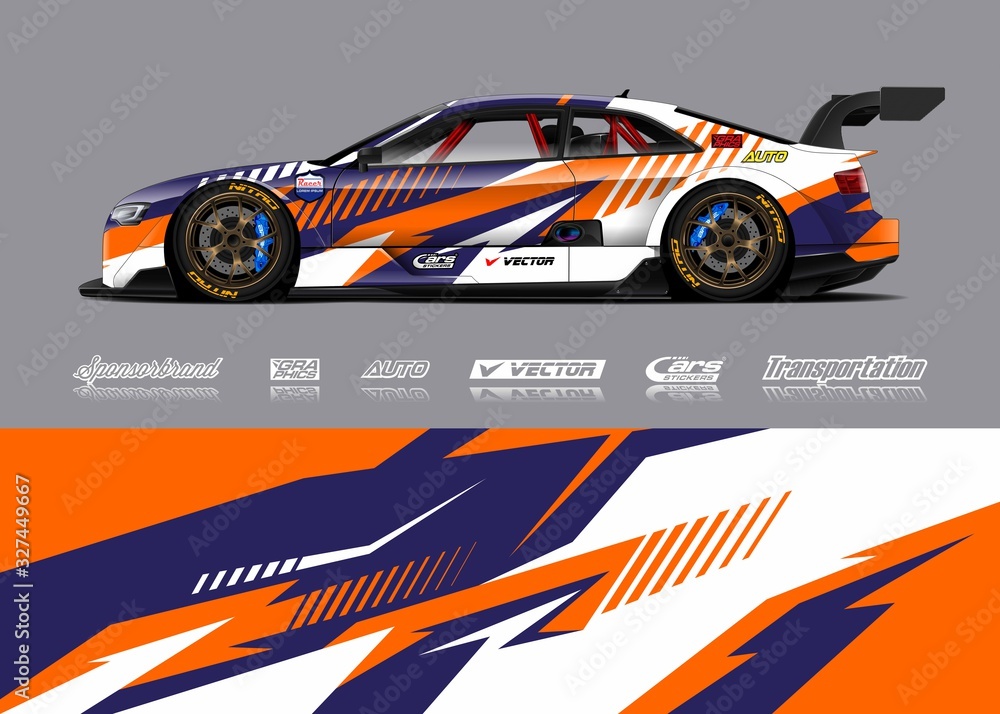 Racing car wrap decal graphic vector kit. Abstract stripe racing ...