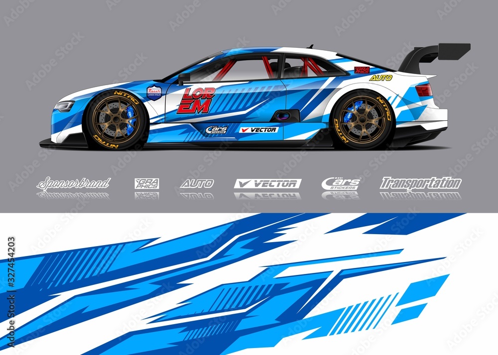 Racing car wrap decal graphic vector kit. Abstract stripe racing ...