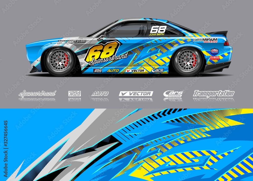Racing car wrap decal graphic vector kit. Abstract stripe racing ...
