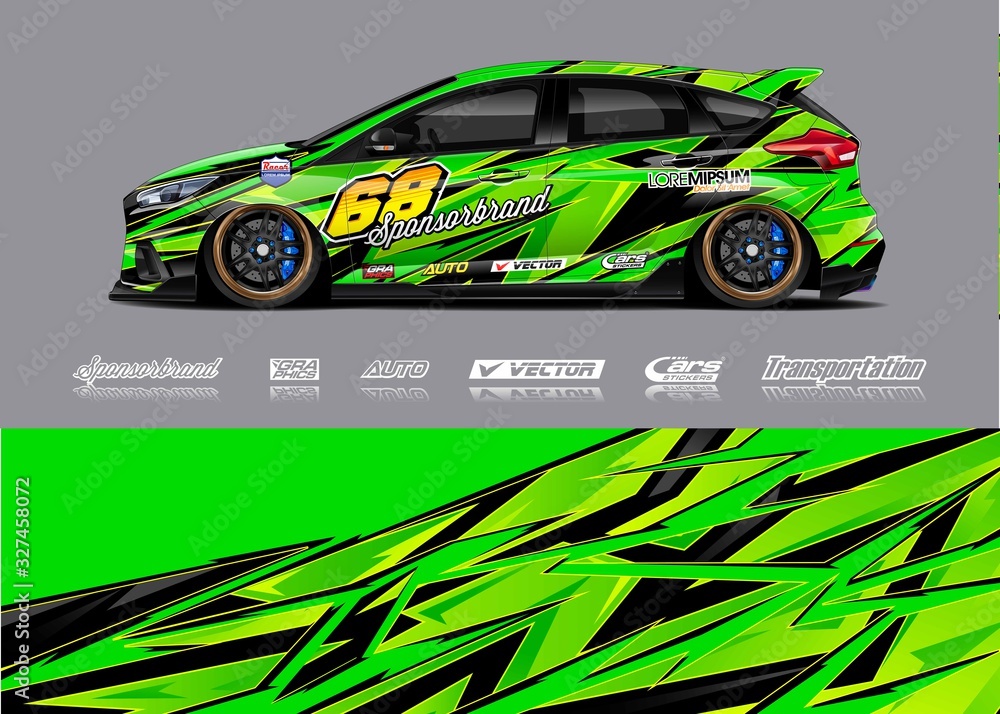 Racing car wrap decal graphic vector kit. Abstract stripe racing ...