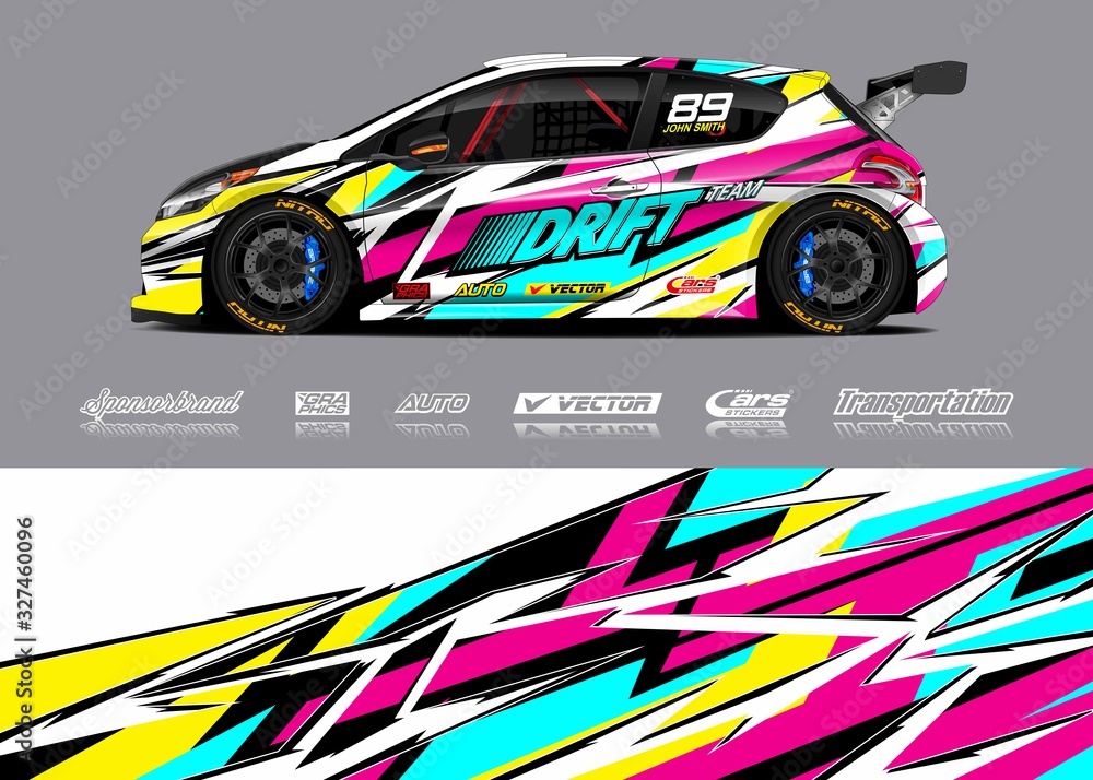 Racing car wrap decal graphic vector kit. Abstract stripe racing ...