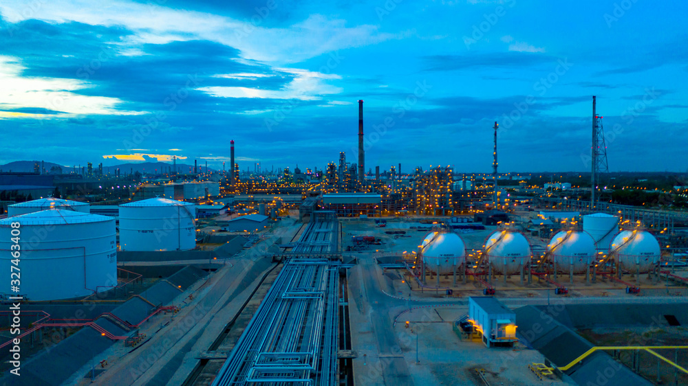 Oil refinery plant from industry zone, Aerial view oil and gas ...