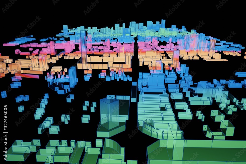 Hologram Building Wireframe city Futuristic Digital cityscape 3d ...