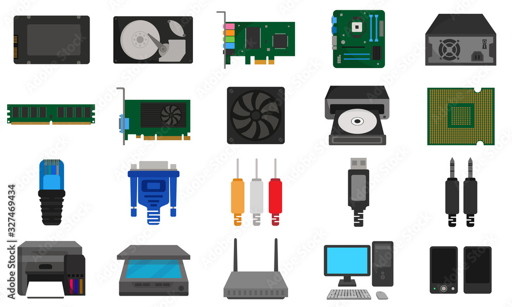 Computer Hardware icon pack, premium quality isolated vector image ...