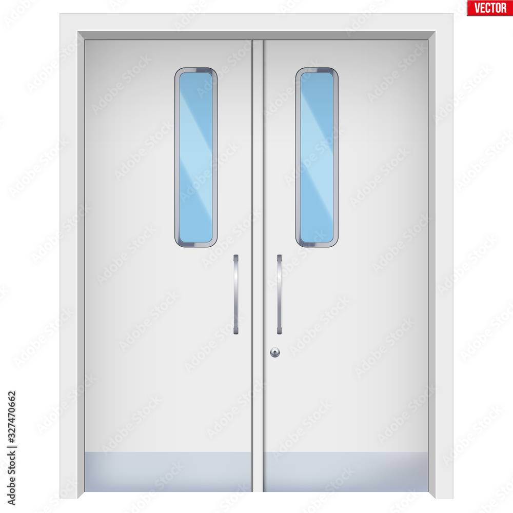 Hospital double doors. Element from medical hall. Emergency entrance ...