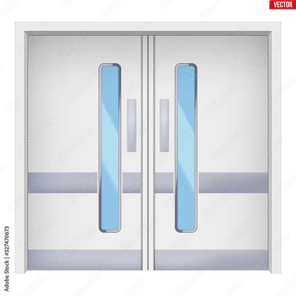 Hospital double doors. Element from medical hall. Emergency entrance ...