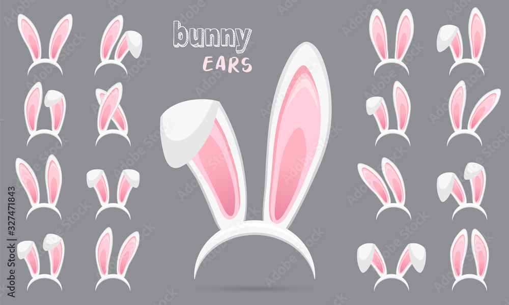 Easter Rabbit ears stickers collection. Set of masks bunny ear on ...