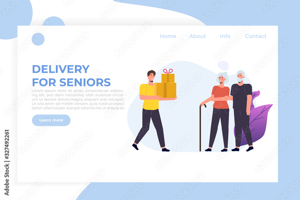 For Seniors Delivery concept. Flat style vector illustration. Landing ...