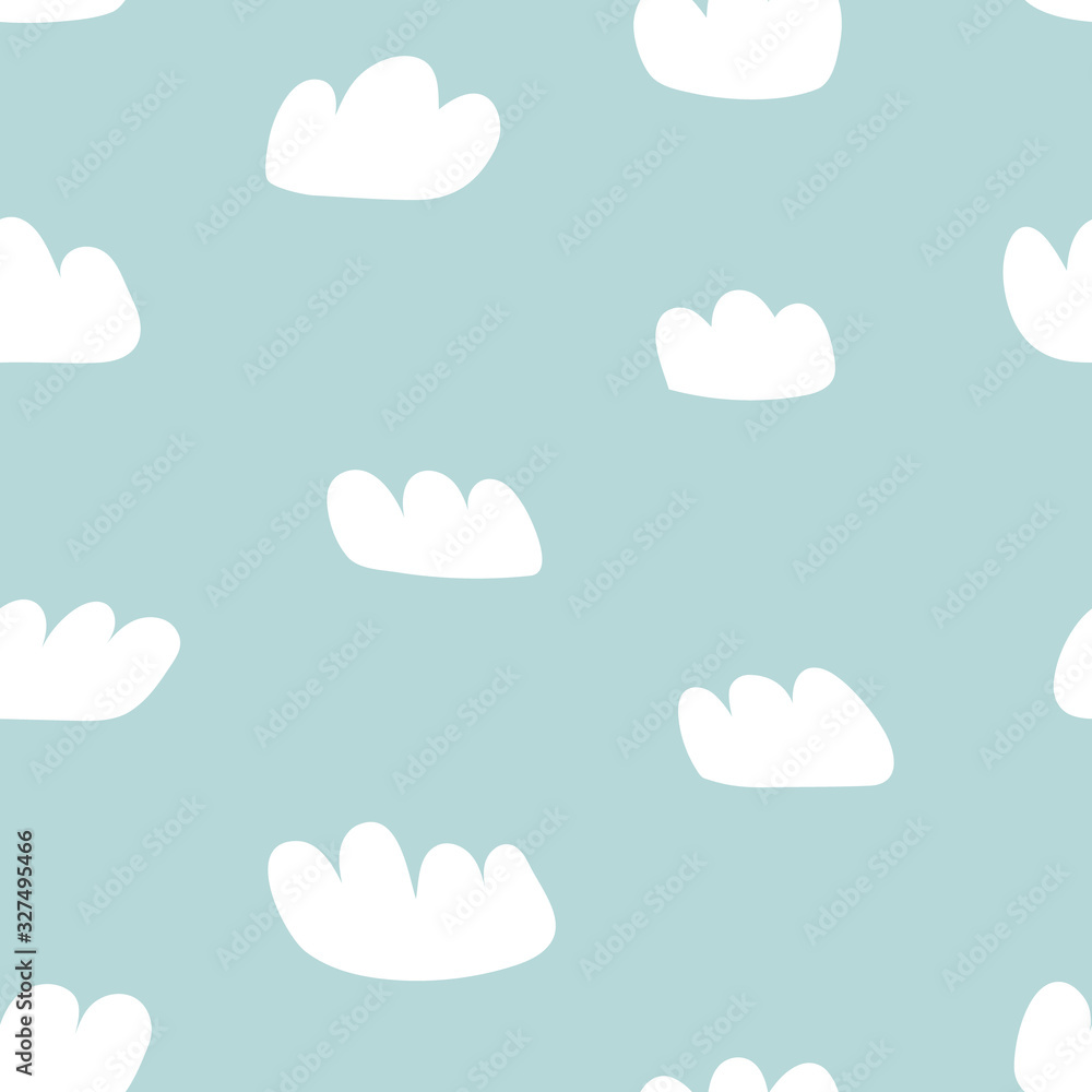 Cute pastel blue background with hand drawn doodle clouds. Nice endless ...