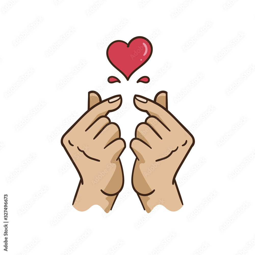Vector love hand symbol, love gesture set, outline, flat and cartoon ...