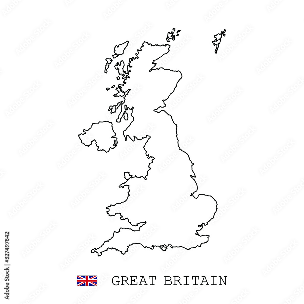 United Kingdom Great Britain map line, linear thin vector. United ...