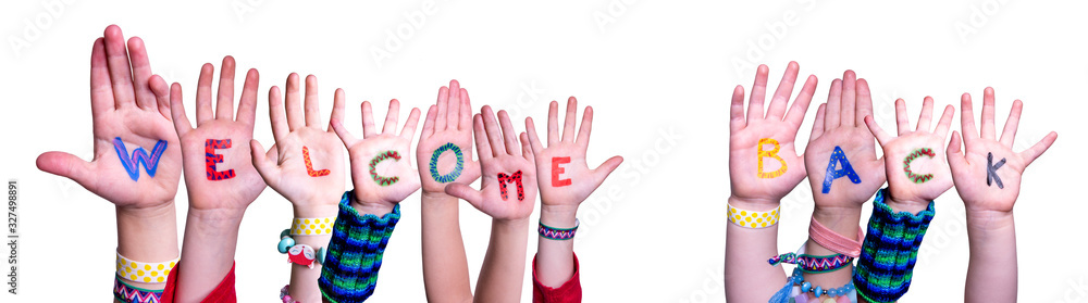 Children Hands Building Colorful Word Welcome Back. White Isolated ...