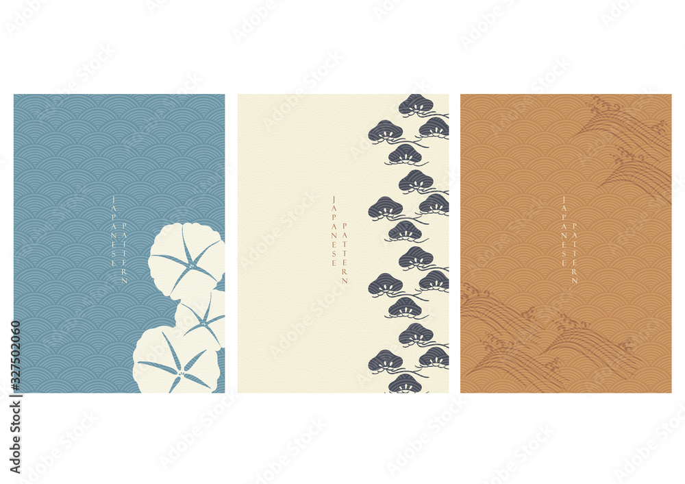 Japanese template with wave pattern vector. Oriental elements with ...